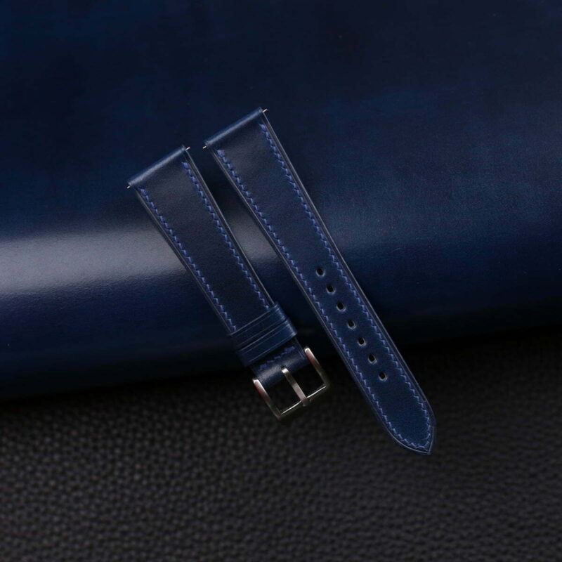 Dark Blue Shell Cordovan Leather Watch Strap | Handdn - Bespoke Watchstraps