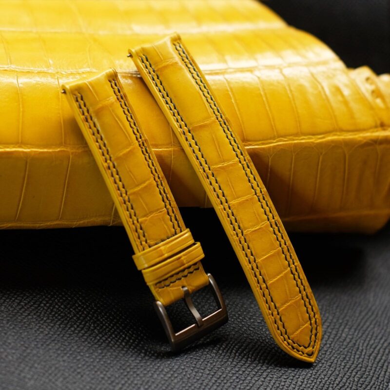 Square Padded Yellow Alligator Leather Lining Navy Epsom Watch Strap ...