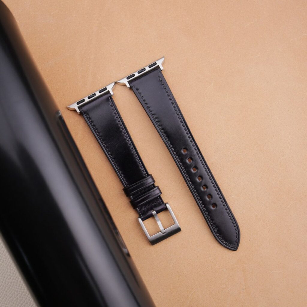 Black Shell Cordovan Leather Apple Watch Band | Handdn - Bespoke ...