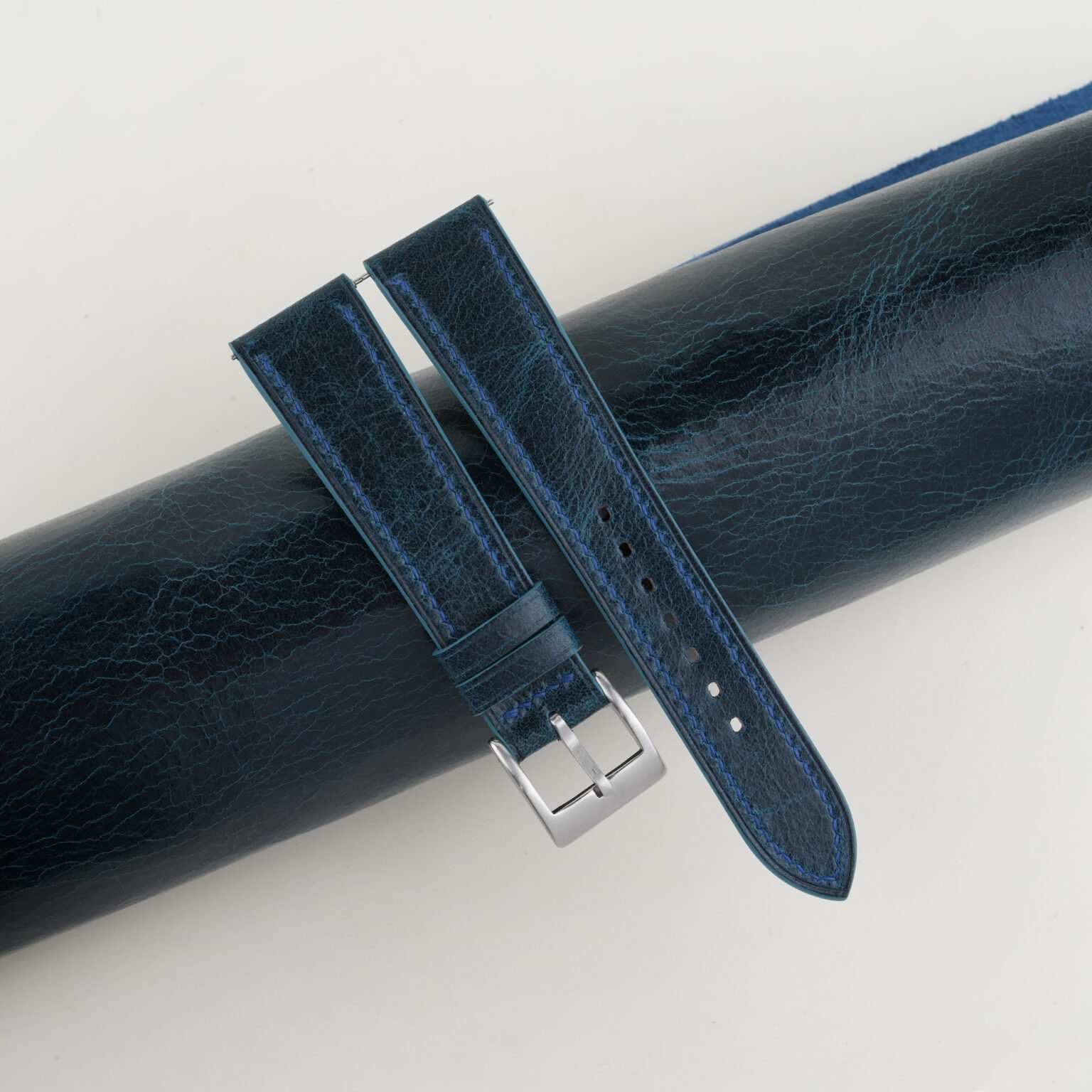 Ocean Blue Waxed Leather Watch Strap | Handdn - Bespoke Watchstraps