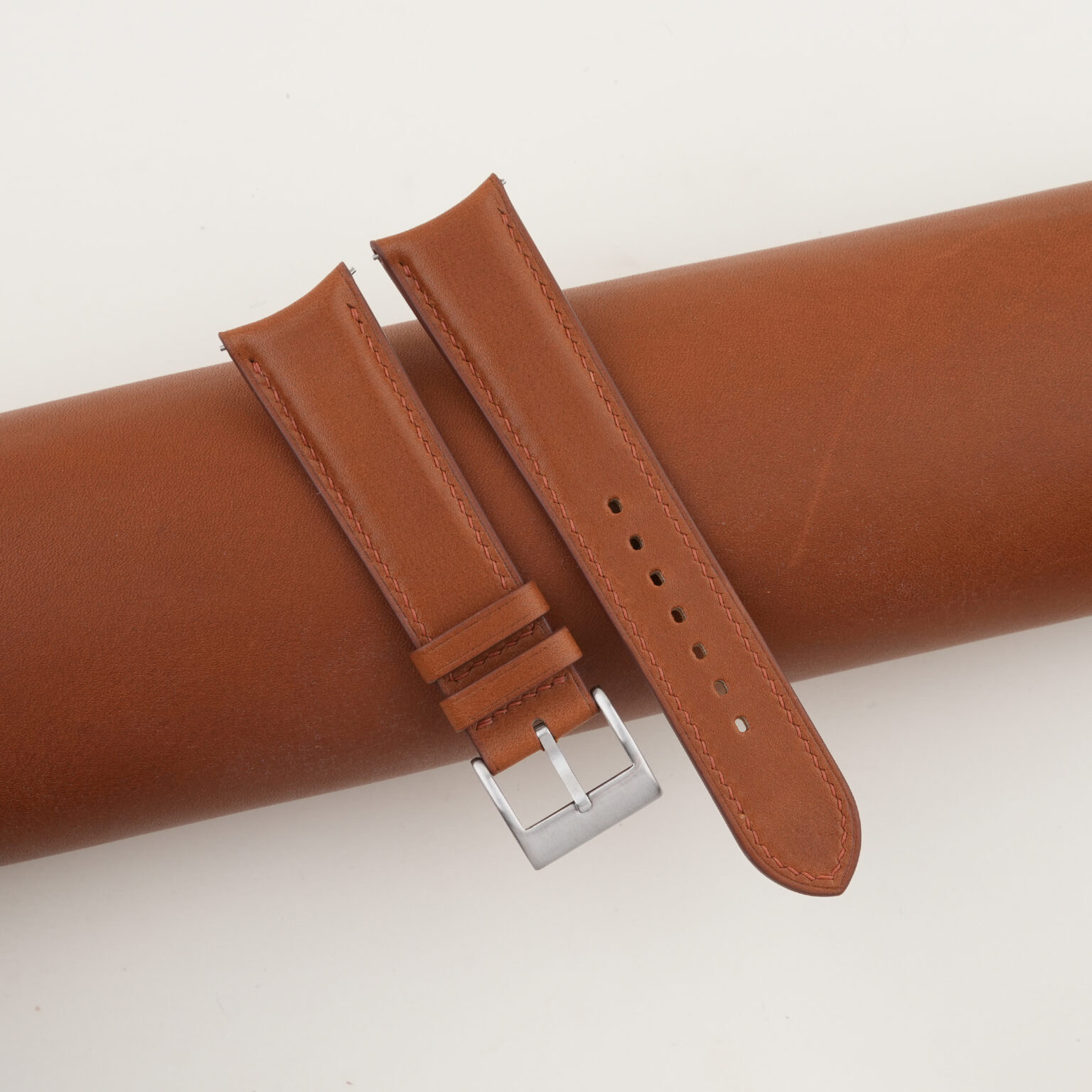 Golden Brown Smooth Calf Curved End Leather Watch Strap | Handdn ...
