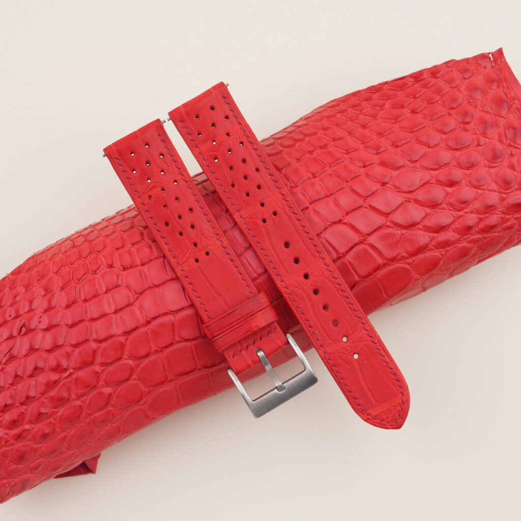 Rally Red Alligator Leather Folded Edge Watch Strap | Handdn - Bespoke ...
