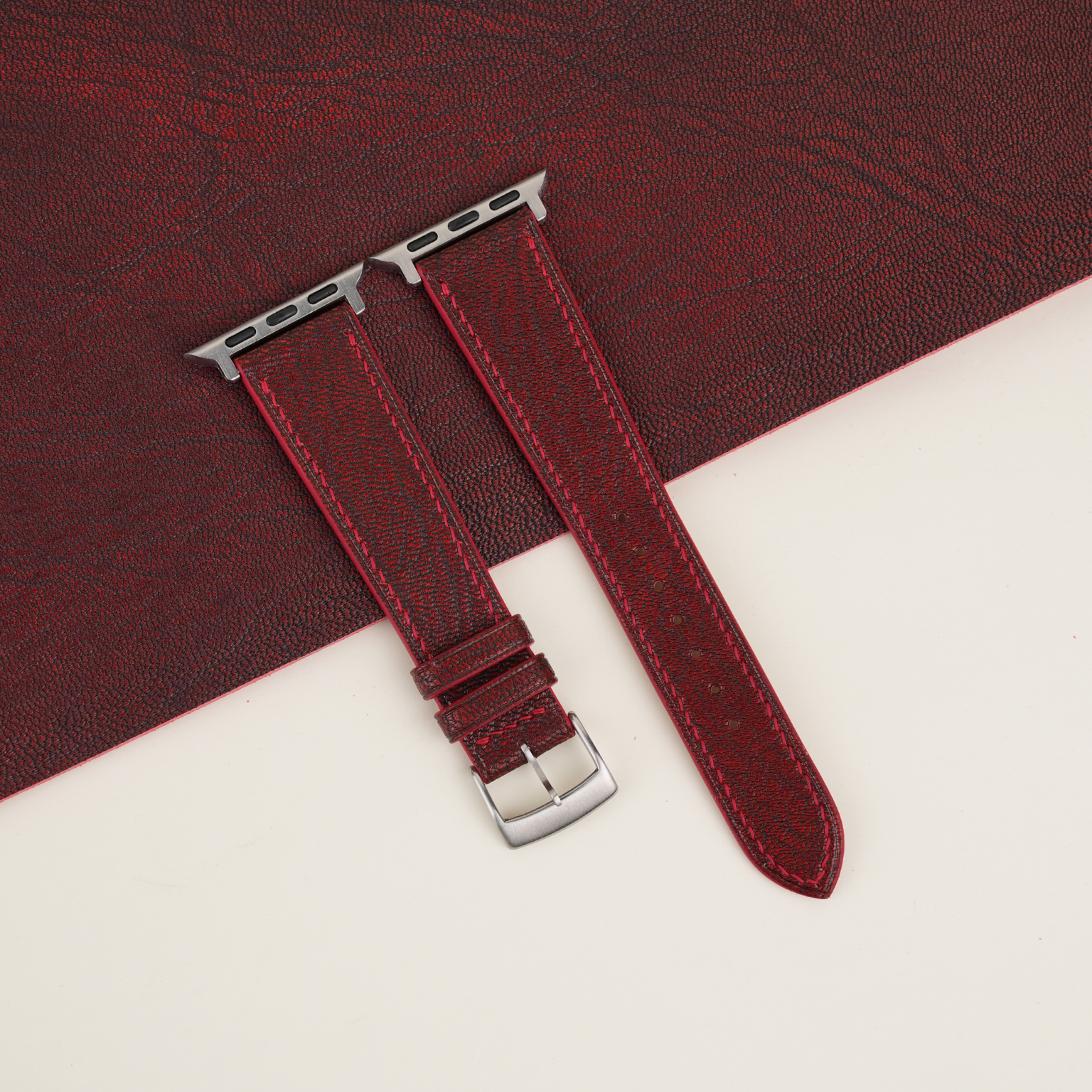 Red Maya Leather Apple Watch Band | Handdn - Bespoke Watchstraps
