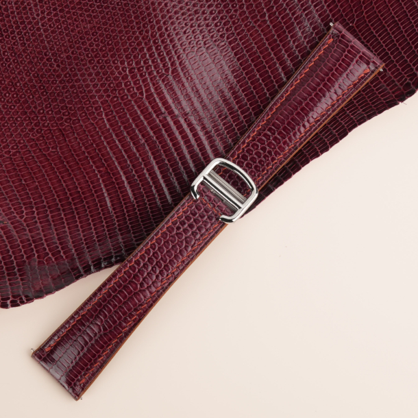 Padded Burgundy Lizard Leather Single Folding Watch Strap | Handdn ...