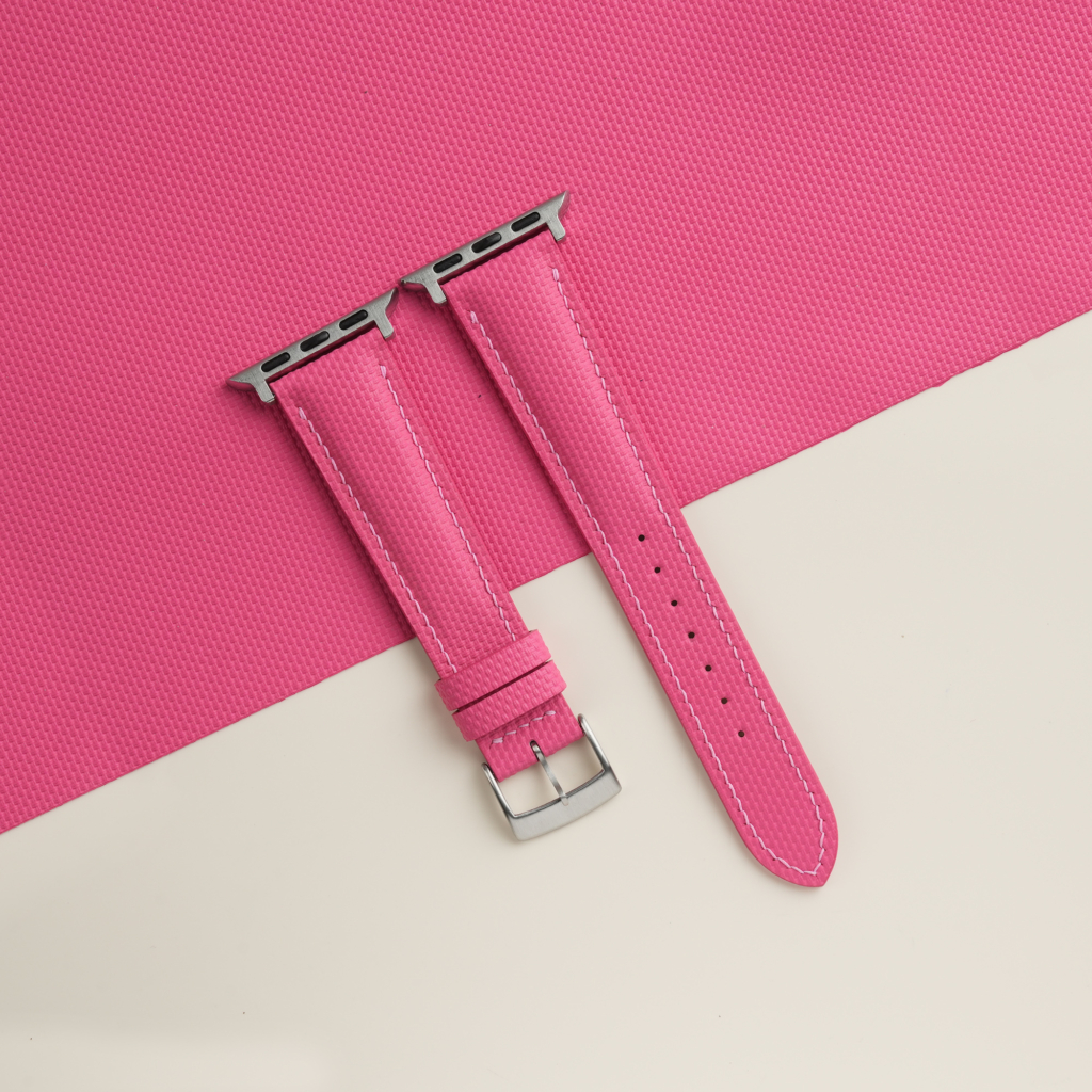Padded Pink Sailcloth Rubber Apple Watch Band | Handdn - Bespoke ...