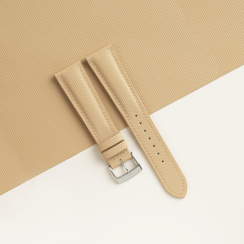 Padded Beige Sailcloth Rubber Watch Strap | Handdn - Bespoke Watchstraps